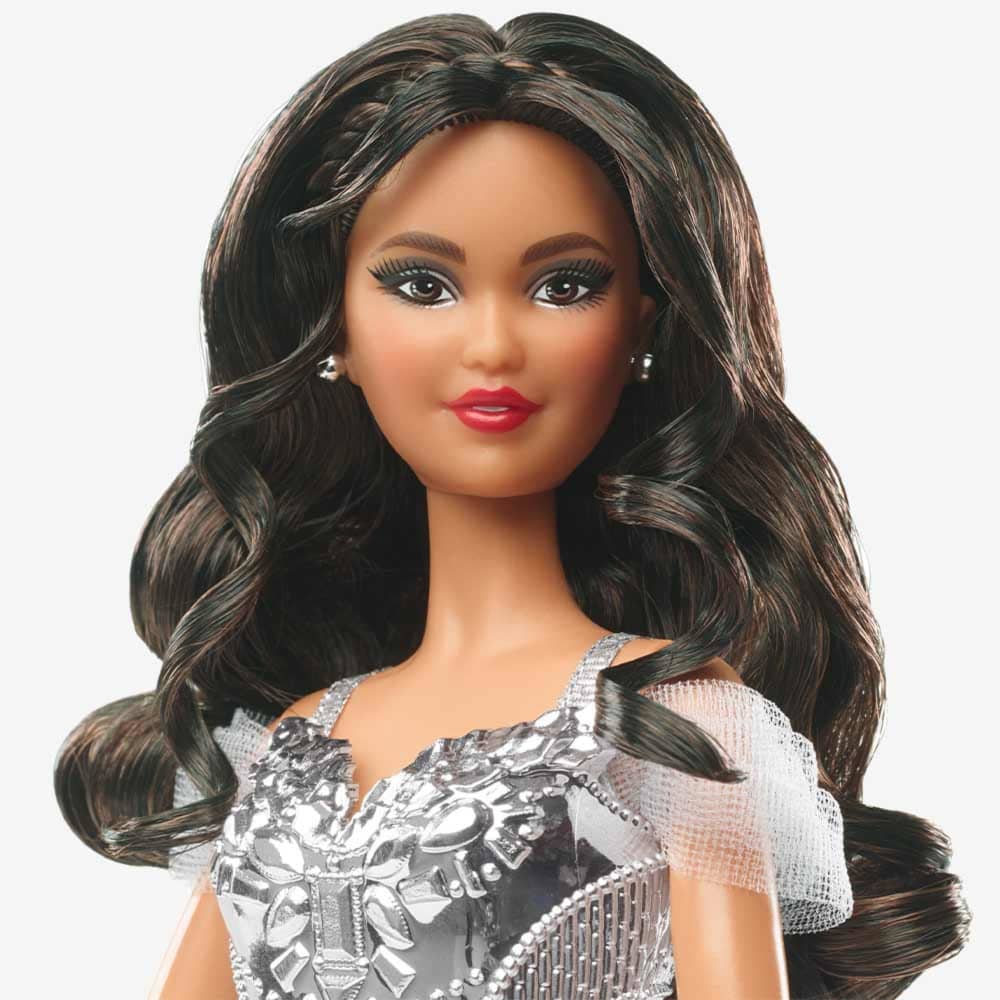 2021 Holiday Barbie Doll, Brunette Curly Hair – Mattel Creations