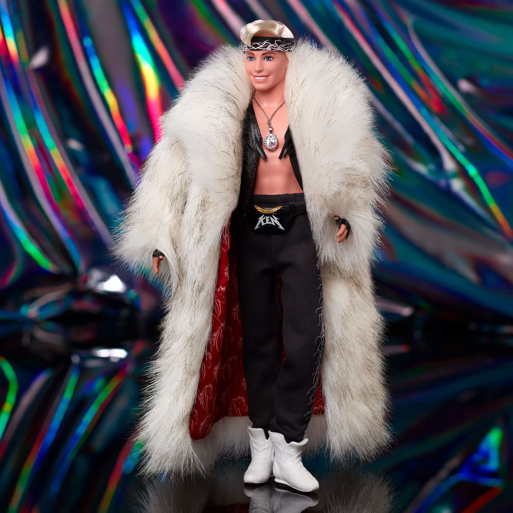 Ken Doll in Faux Fur Coat and Black Fringe Vest – Barbie The Movie ...
